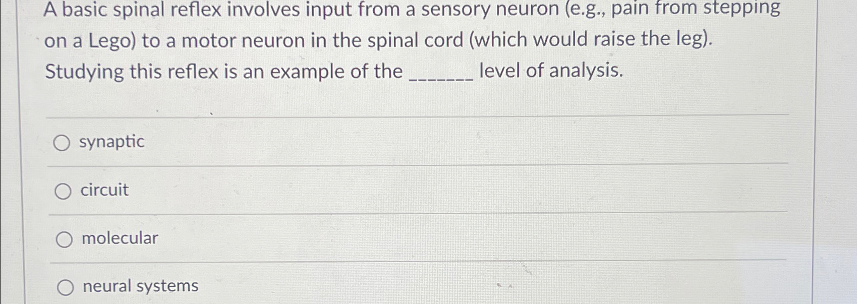Solved A basic spinal reflex involves input from a sensory | Chegg.com