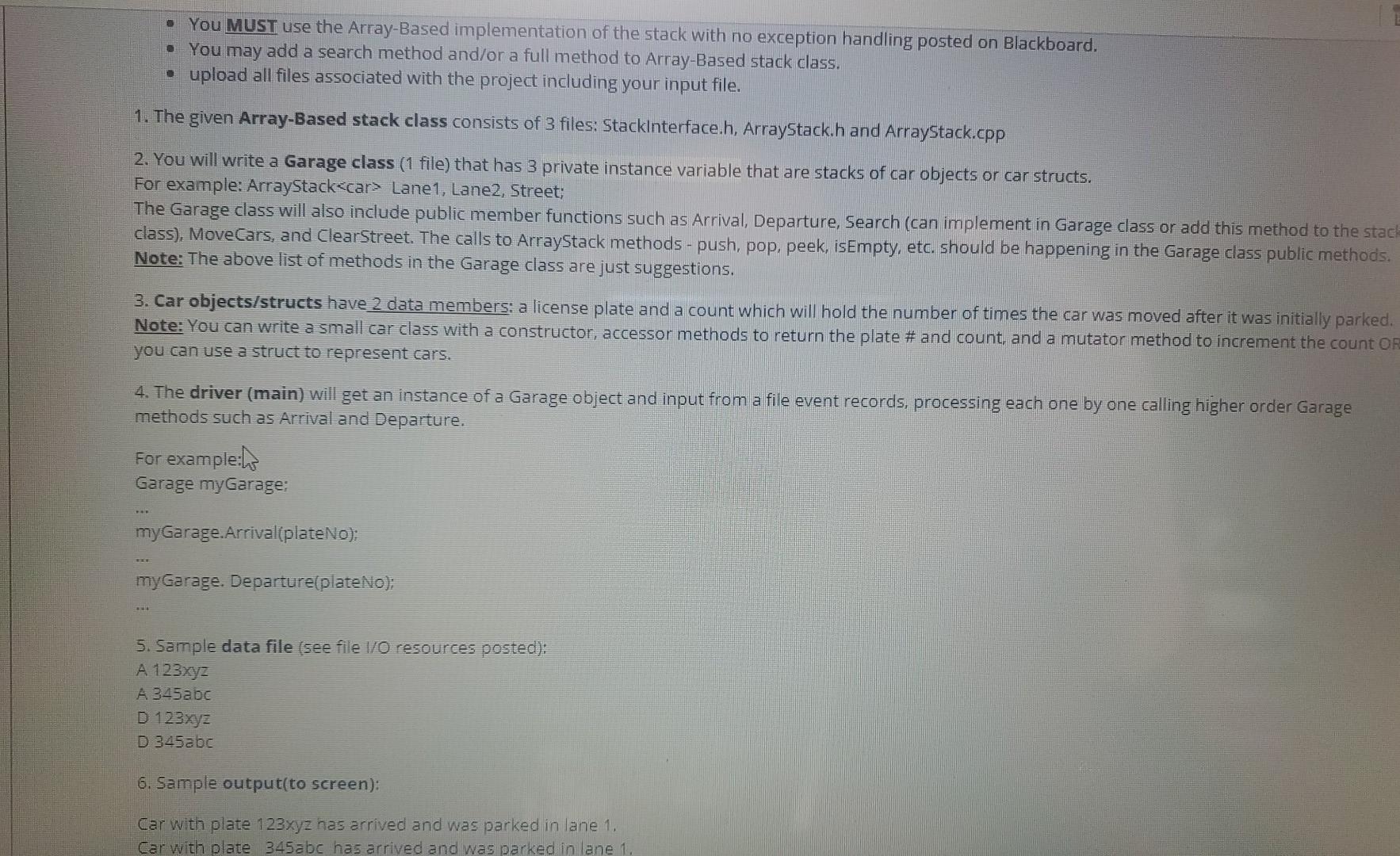 Solved The Parking Garage The CSC326 Parking Garage contains | Chegg.com