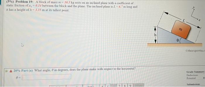 [Solved]: (5 %) Problem 19: A block of mass ( m-10.5 math