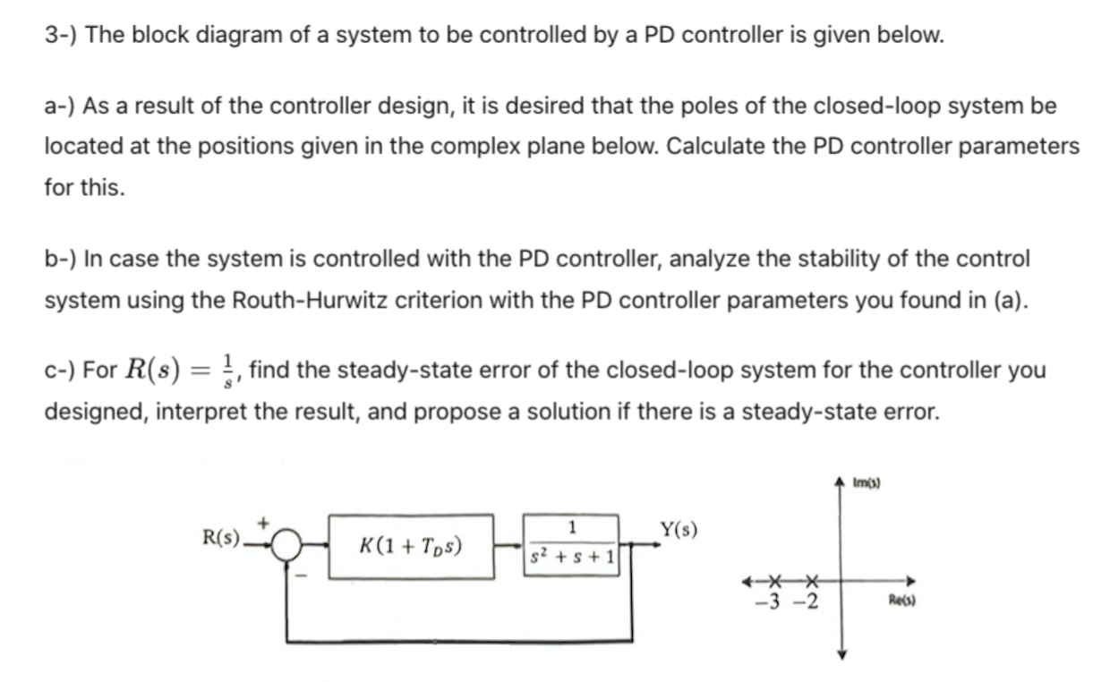 Solved 3-) ﻿The block diagram of a system to be controlled | Chegg.com