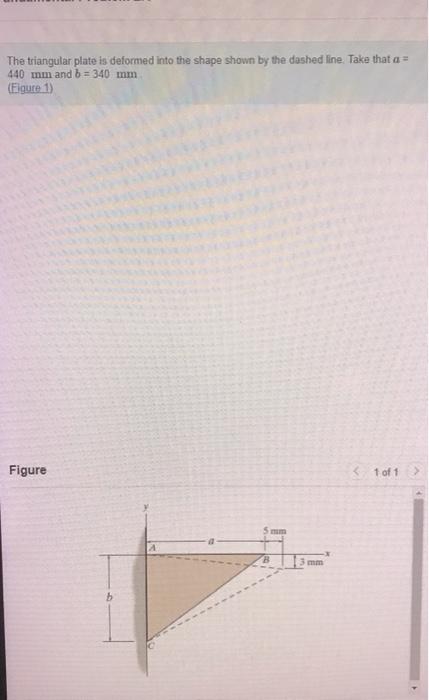 Solved The triangular plate is deformed into the shape shown | Chegg.com