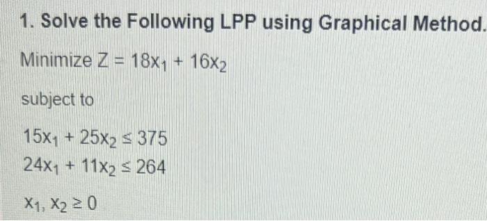 Solved 1. Solve the Following LPP using Graphical Method. | Chegg.com
