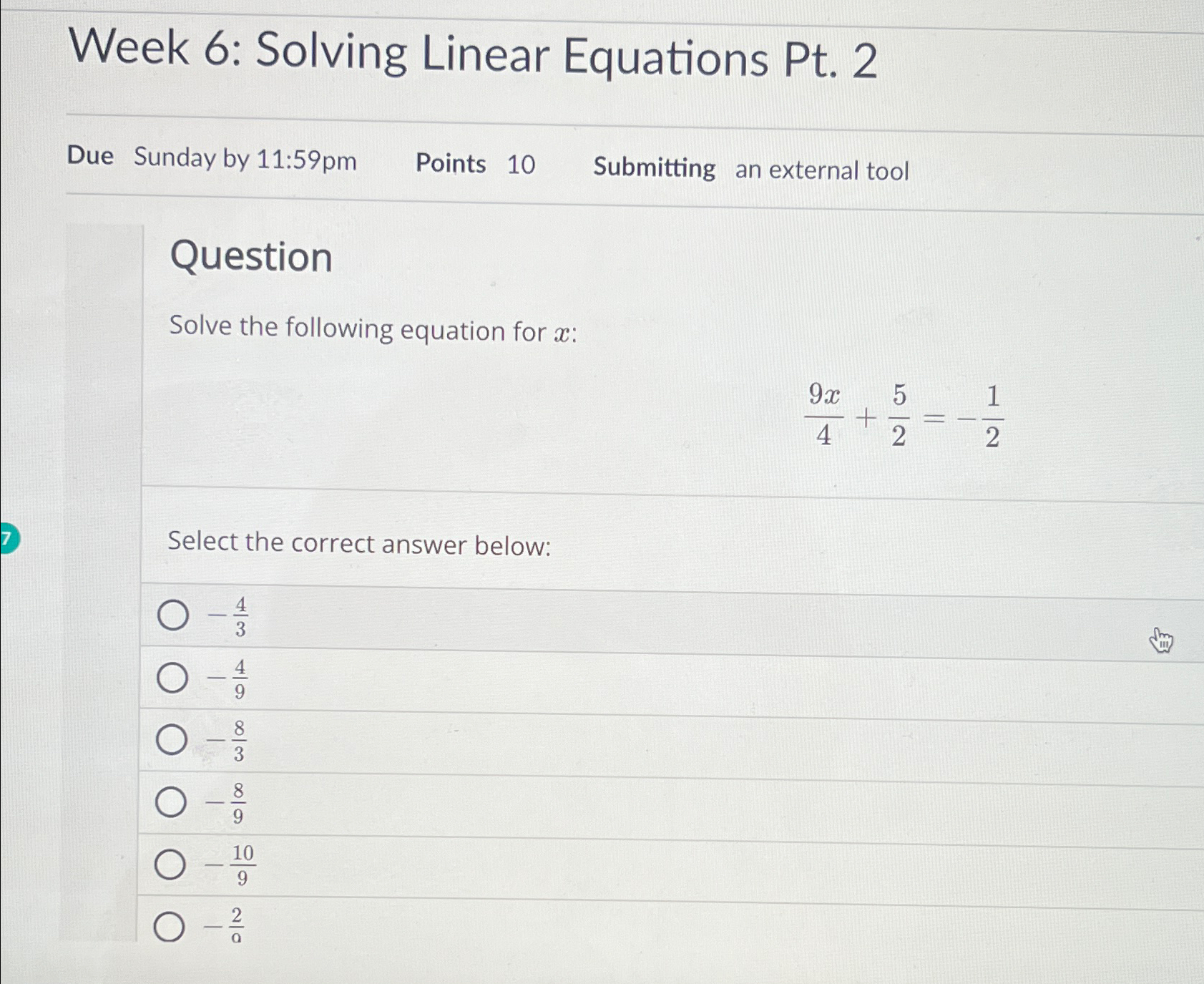 Solved Week 6: Solving Linear Equations Pt. 2Due Sunday by | Chegg.com