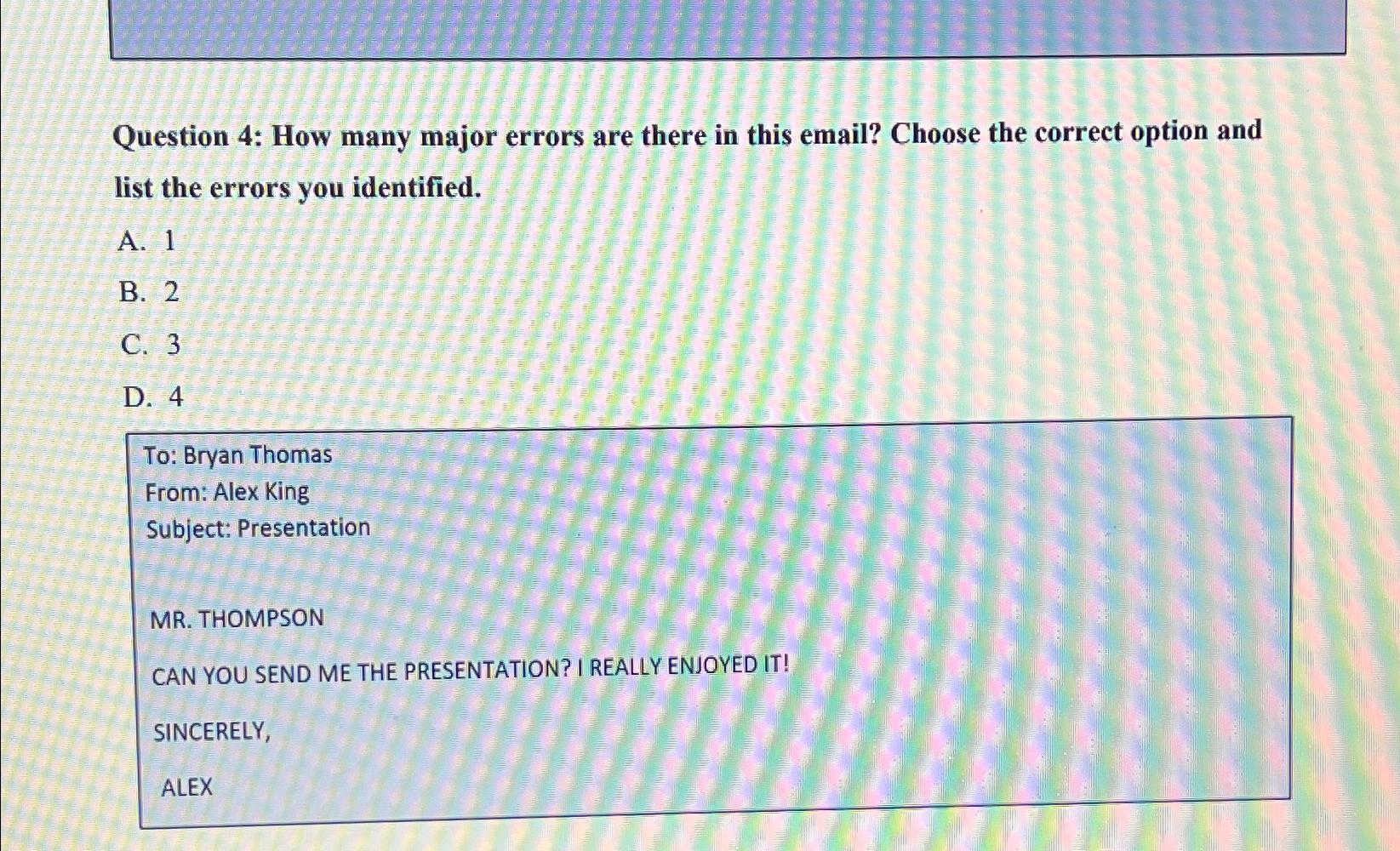 Solved Question 4: How many major errors are there in this | Chegg.com