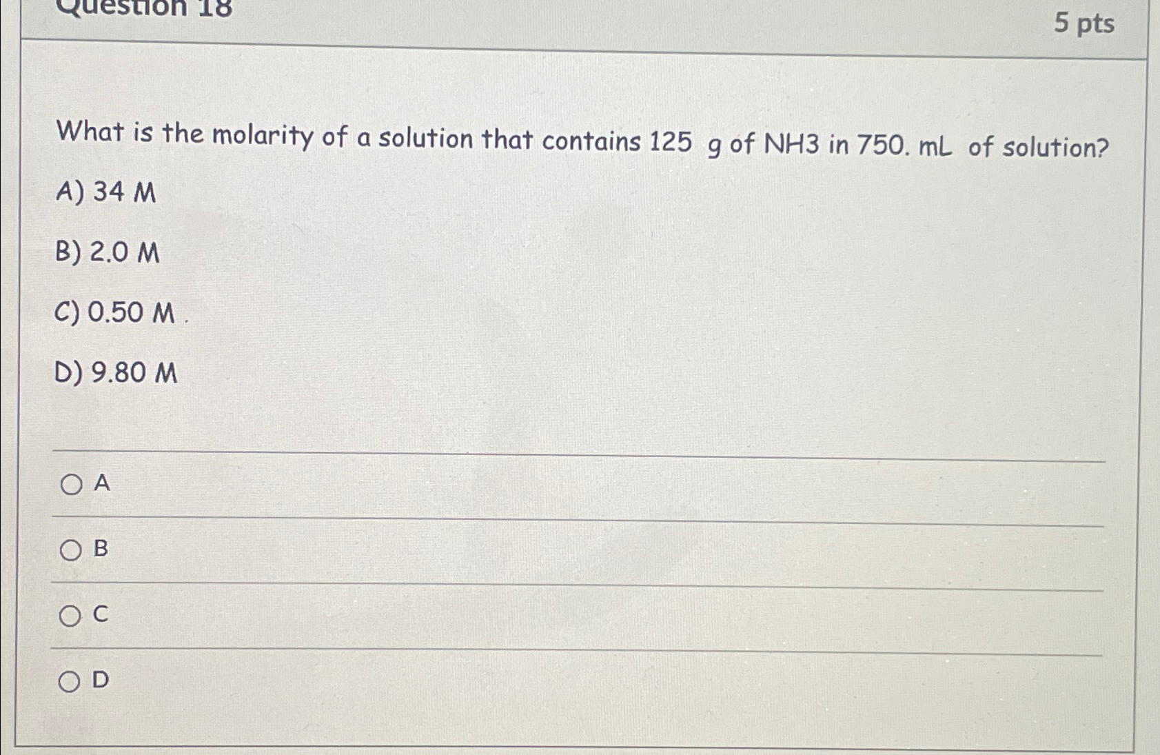 Solved 5 ﻿ptsWhat is the molarity of a solution that | Chegg.com