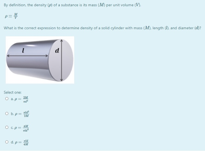 Solved By definition, the density (p) of a substance is its | Chegg.com