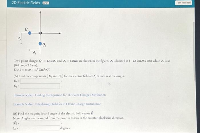 Solved Two point charges Q1=1.45nC and Q2=5.2nC are shown in | Chegg.com