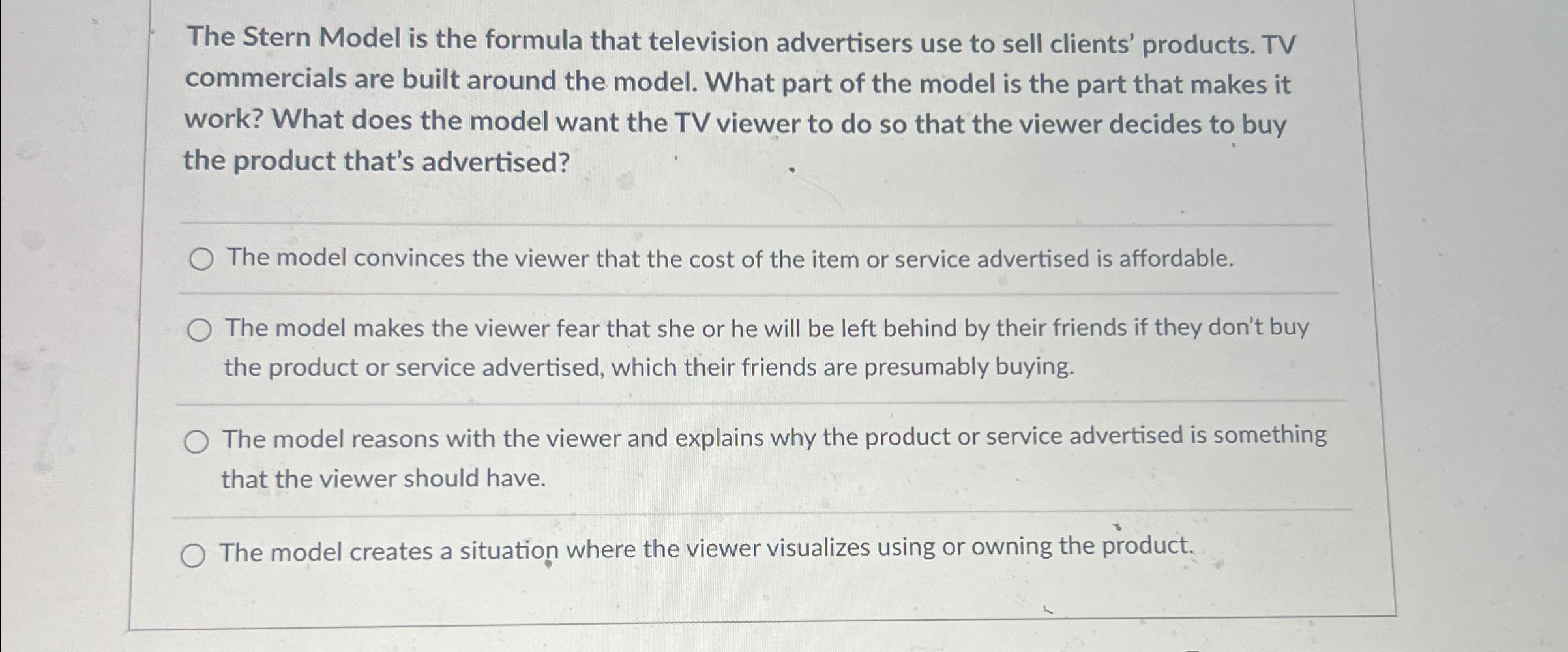 Solved The Stern Model is the formula that television | Chegg.com