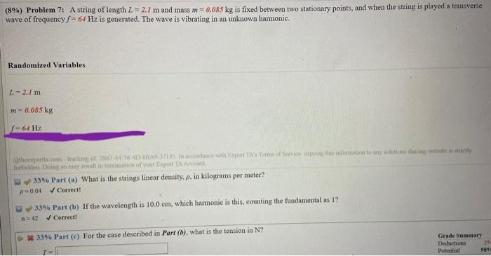 Solved (8\%) Problem 7: A string of length L=2.1 m and mass | Chegg.com