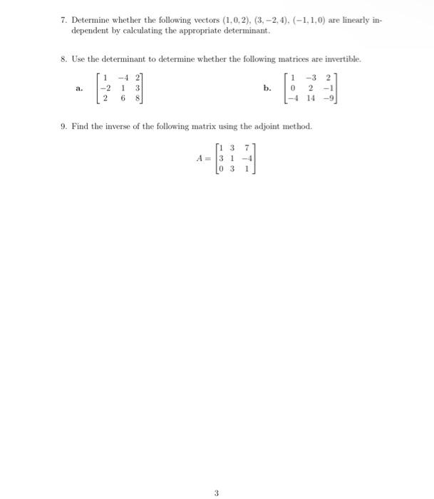 Solved 7. Determine whether the following vectors | Chegg.com