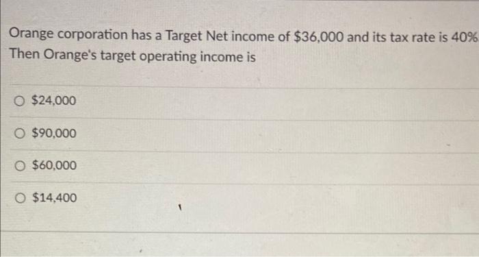 Solved Orange corporation has a Target Net income of $36,000 | Chegg.com