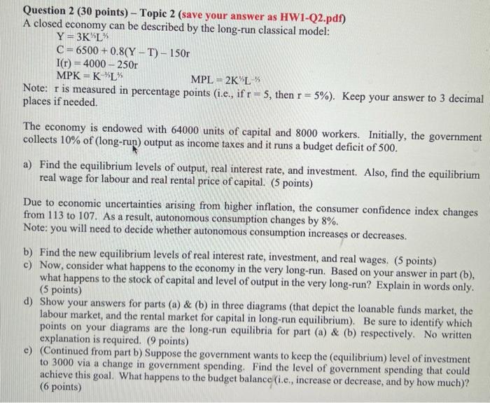 Solved A closed economy can be described by the long-run | Chegg.com
