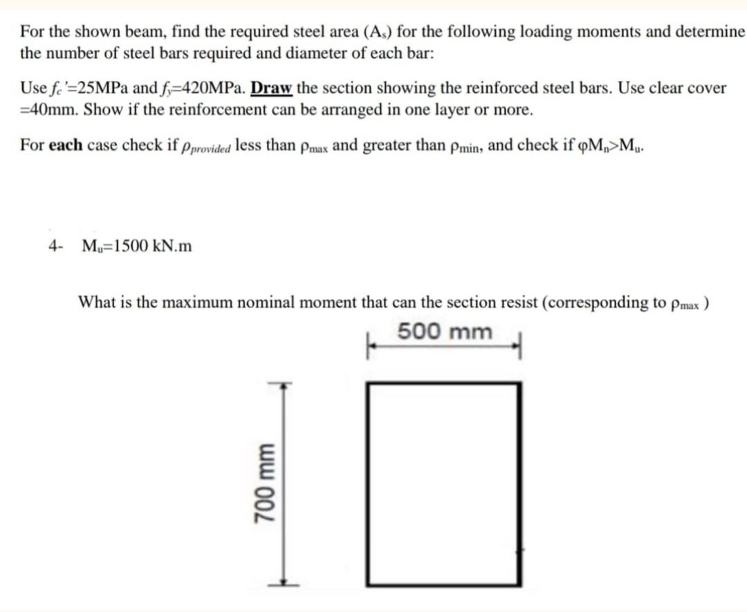 Solved For the shown beam, find the required steel area (As) | Chegg.com
