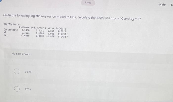 Given the following logistic regression model | Chegg.com