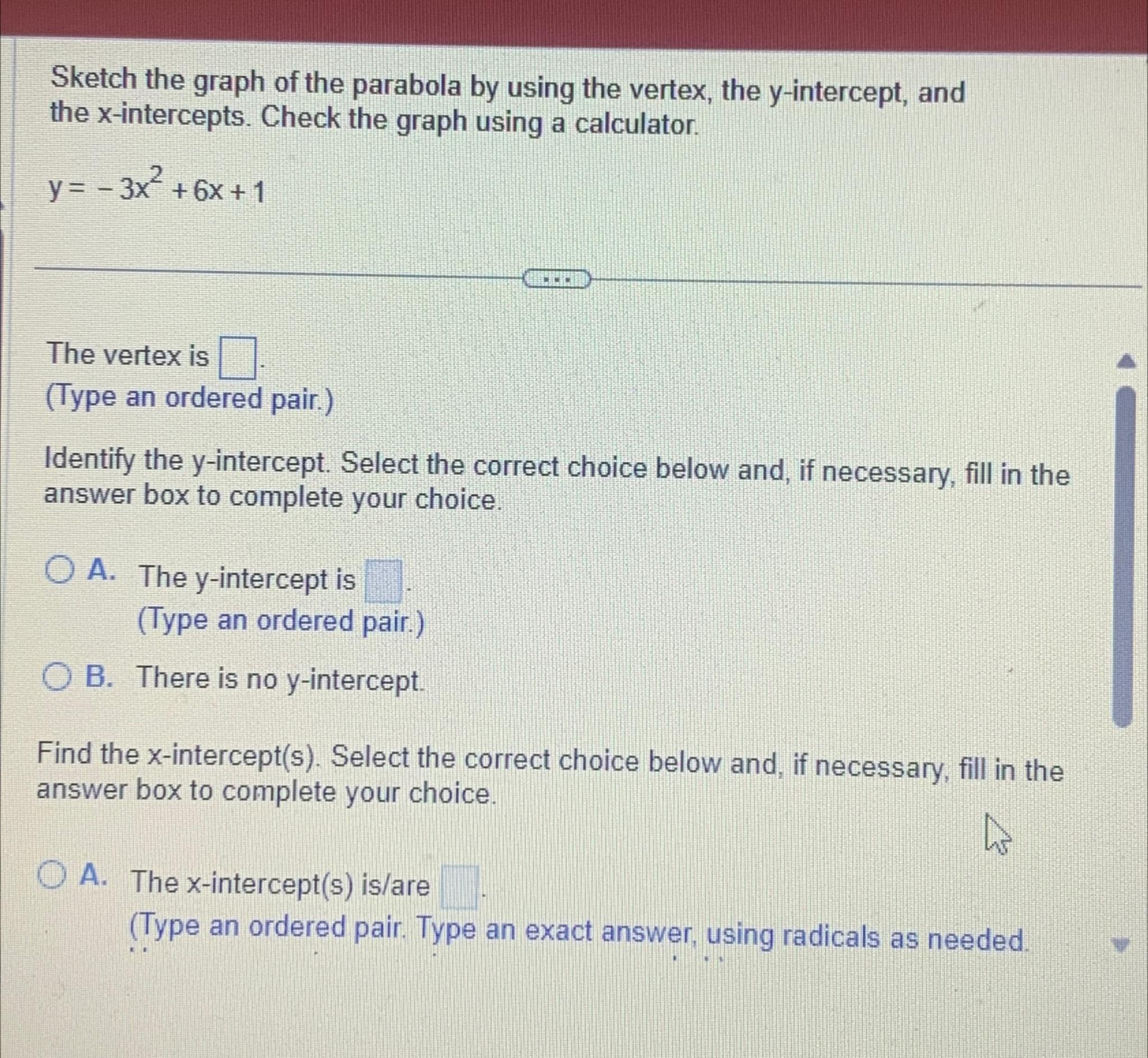 Solved Sketch the graph of the parabola by using the vertex, | Chegg.com