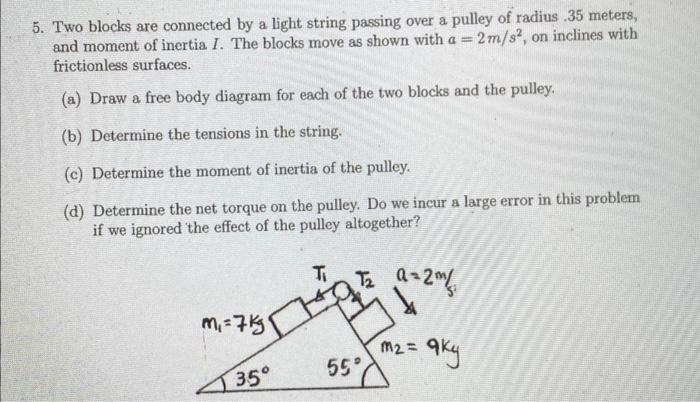 Solved 5. Two blocks are connected by a light string passing | Chegg.com