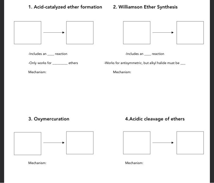 Solved 1. Acid-catalyzed ether formation 2. Williamson Ether | Chegg.com