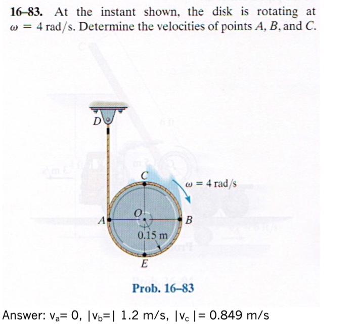 Solved 16-83. At the instant shown, the disk is rotating at | Chegg.com