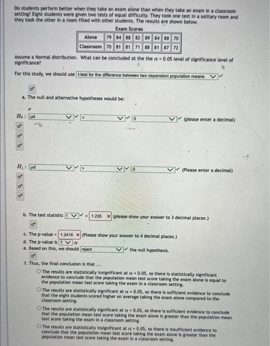 Solved Do students perform better when they take an exam | Chegg.com