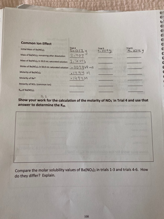 Common lon Effect Initial Mass of Ba(NOsla Trials 5. | Chegg.com