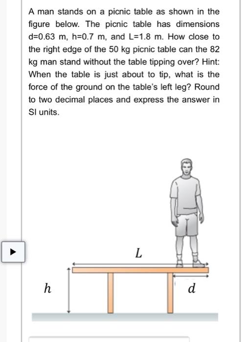 Solved A man stands on a picnic table as shown in the figure | Chegg.com