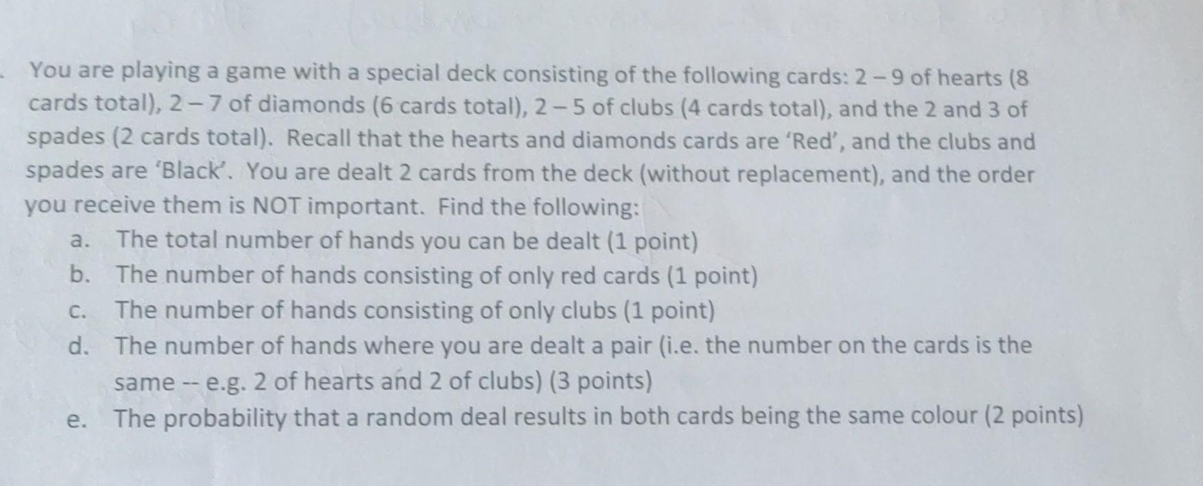 Solved You are playing a game with a special deck consisting | Chegg.com