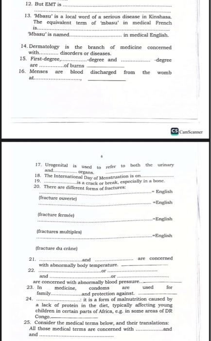 Solved V. Insert adequate words or terms in the blanks | Chegg.com