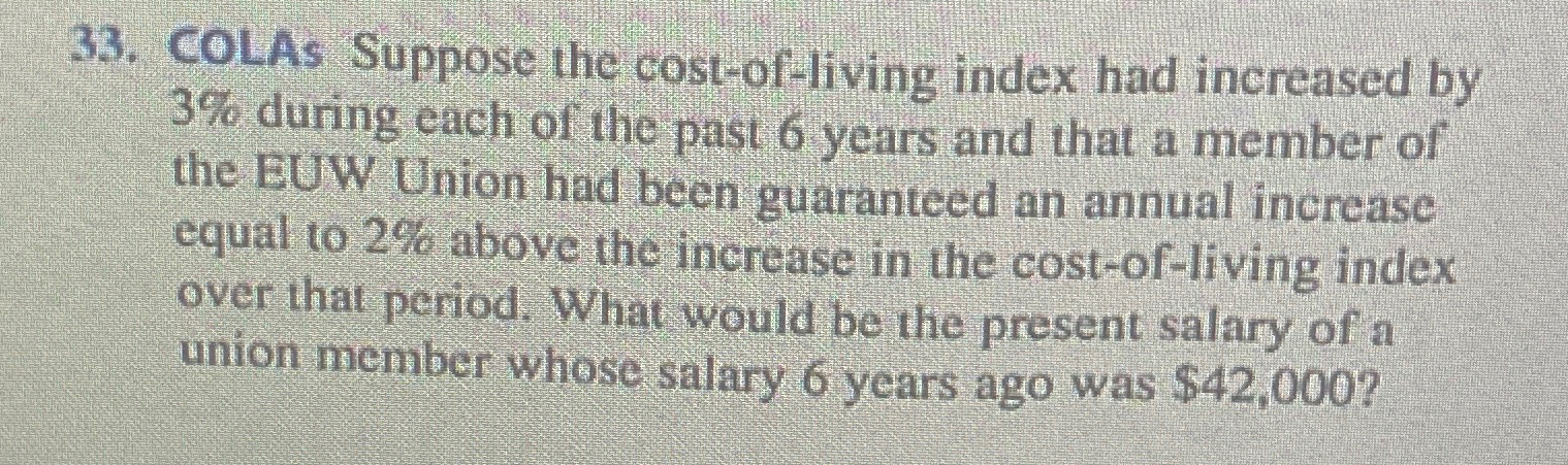Solved COLAs Suppose the cost-of-living index had increased | Chegg.com