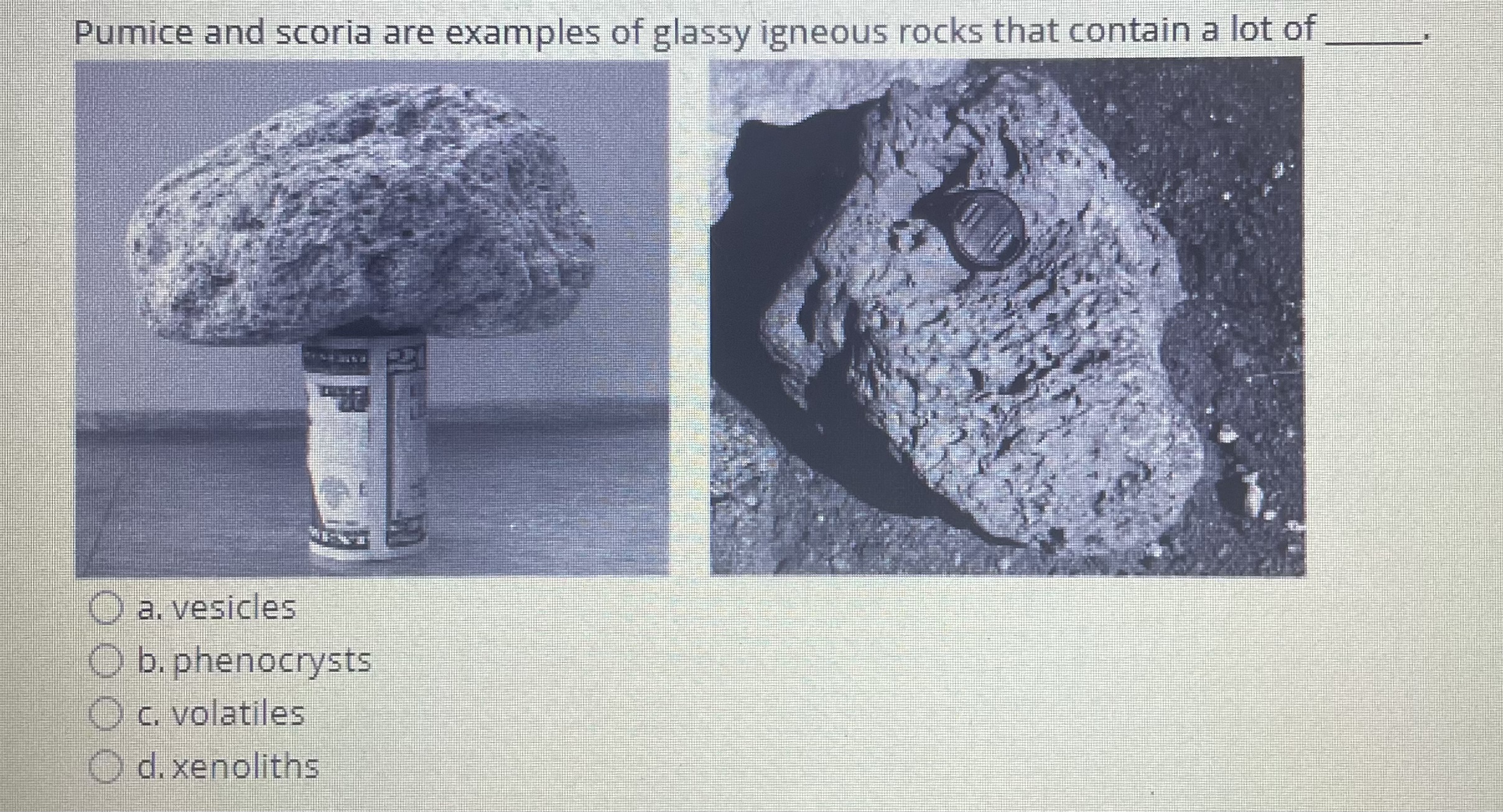 Solved Pumice and scoria are examples of glassy igneous | Chegg.com