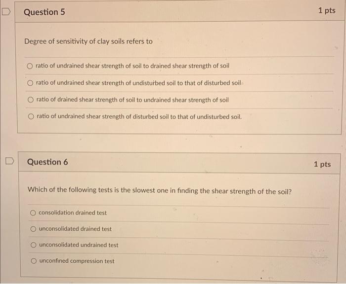 Solved Degree of sensitivity of clay soils refers to ratio | Chegg.com