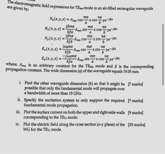 The electromagnetic field expressions for TEmn mode | Chegg.com