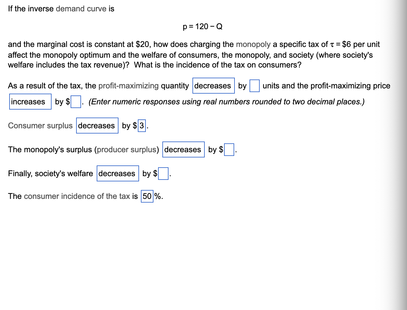 Solved If the inverse demand curve isp=120-Qand the marginal | Chegg.com
