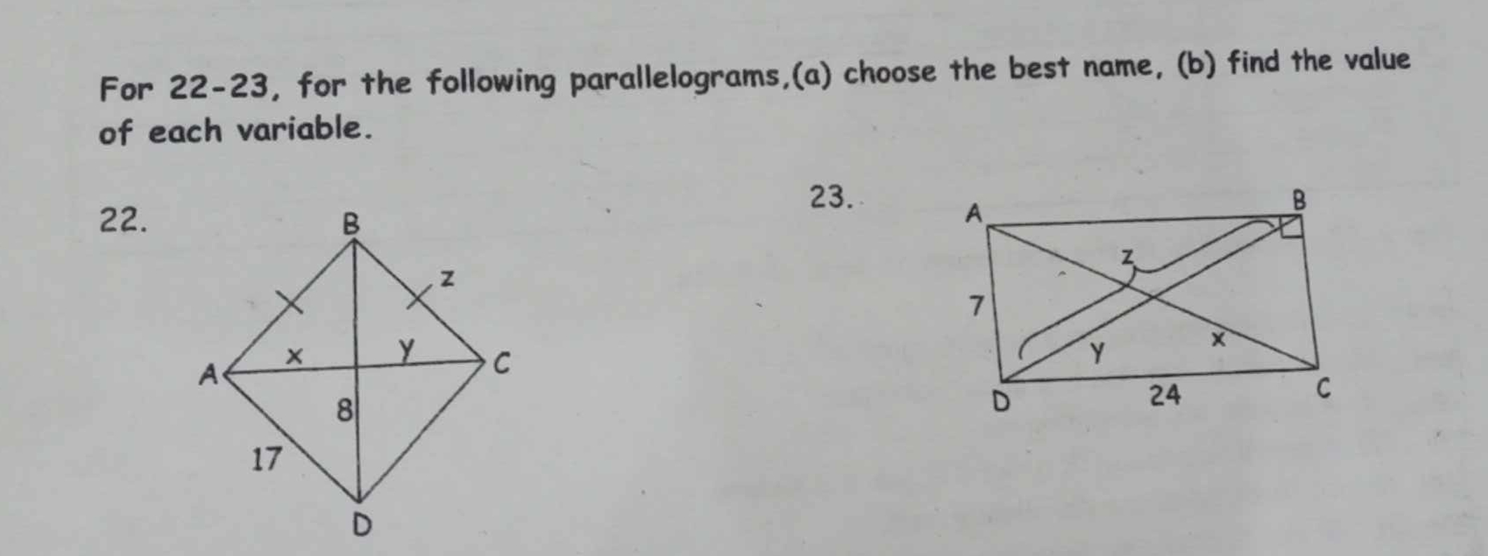 Solved For 22-23, ﻿for the following parallelograms, (a) | Chegg.com