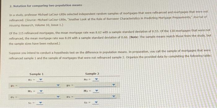 Solved 2. Notation for comparing two population means In a | Chegg.com