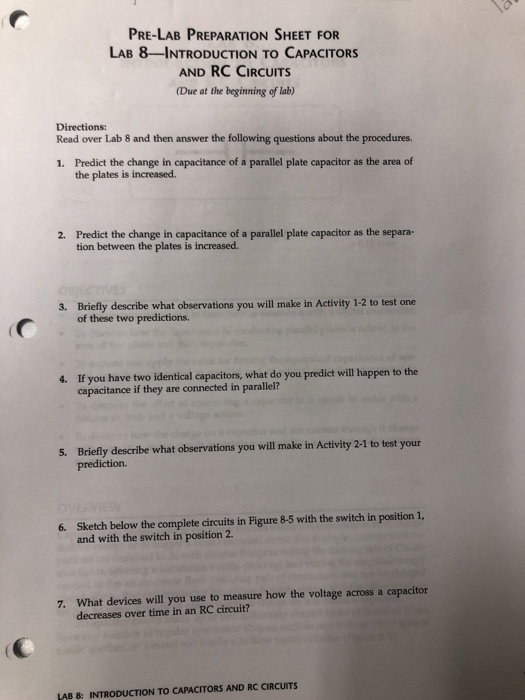 Solved PRE-LAB PREPARATION SHEET FOR LAB 8—INTRODUCTION TO | Chegg.com