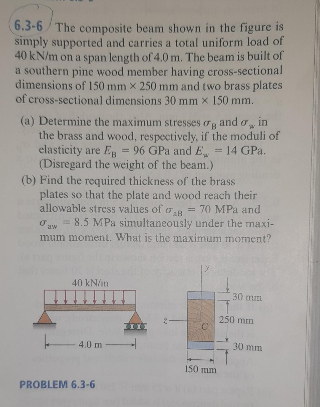 Solved 6.3-6 The composite beam shown in the figure is | Chegg.com