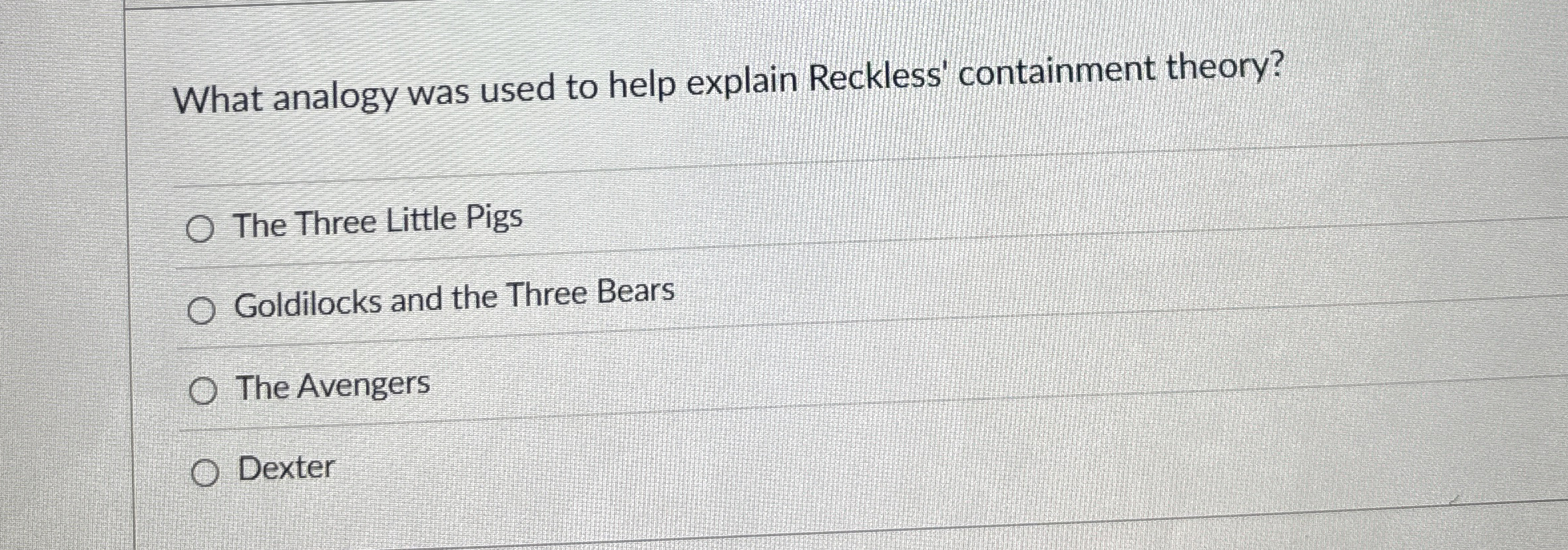 Solved What analogy was used to help explain Reckless' | Chegg.com