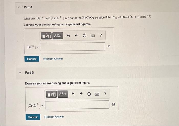 Solved What are [Ba2+] and [CrO42−] in a saturated BaCrO4 | Chegg.com