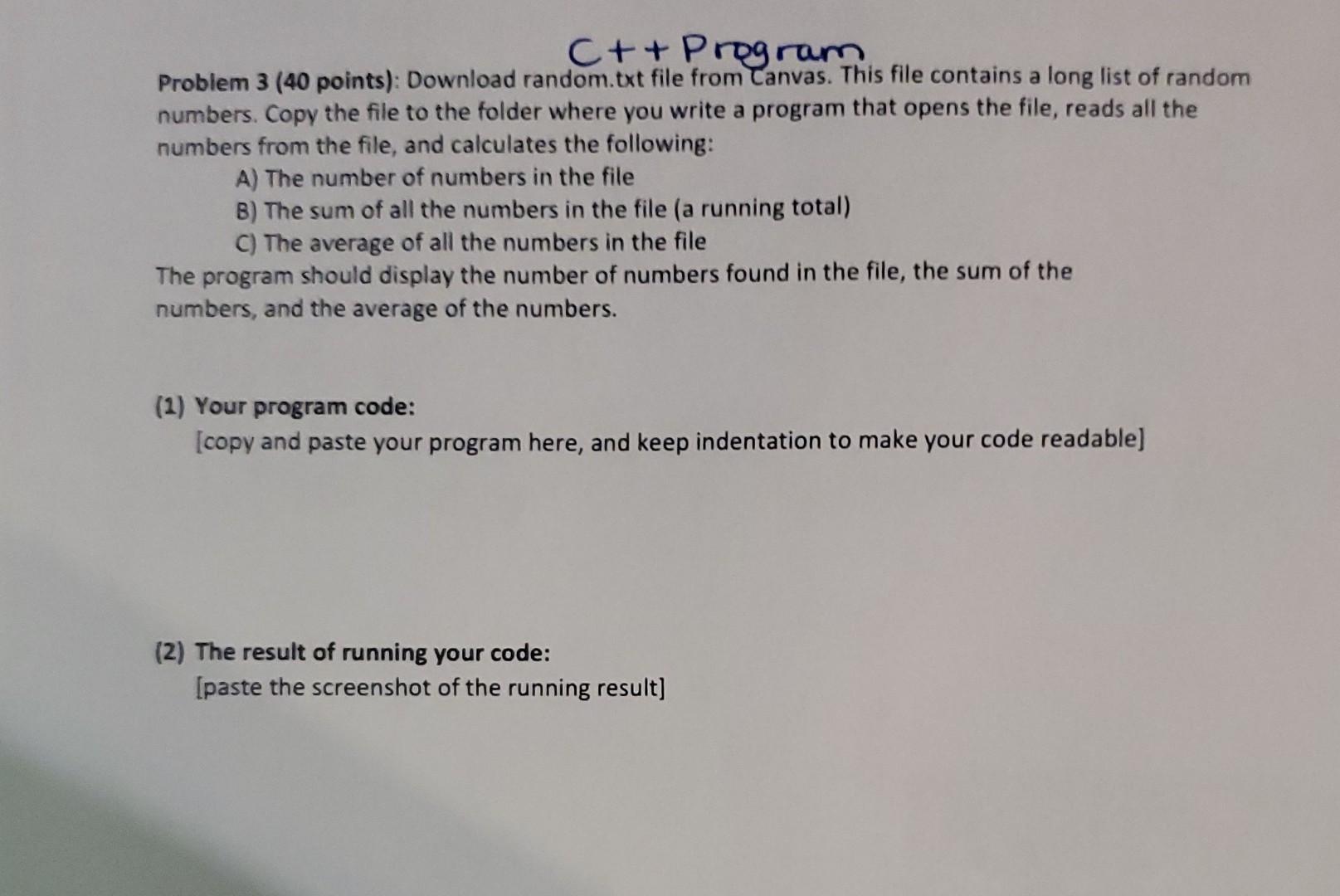 Solved Ct+ Program Problem 3 (40 points): Download | Chegg.com