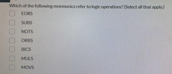 Solved Which of the following mnemonics refer to logic | Chegg.com