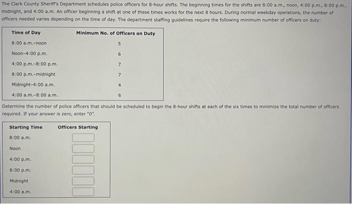 Solved The Clark County Sheriff's Department schedules | Chegg.com