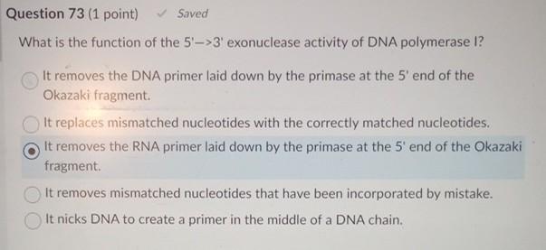 Solved Question 73 (1 ﻿point)SavedWhat is the function of | Chegg.com