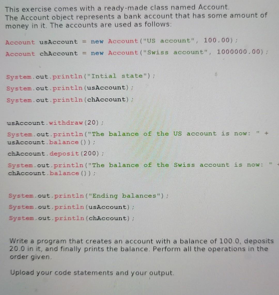 Solved This exercise comes with a ready-made class named | Chegg.com