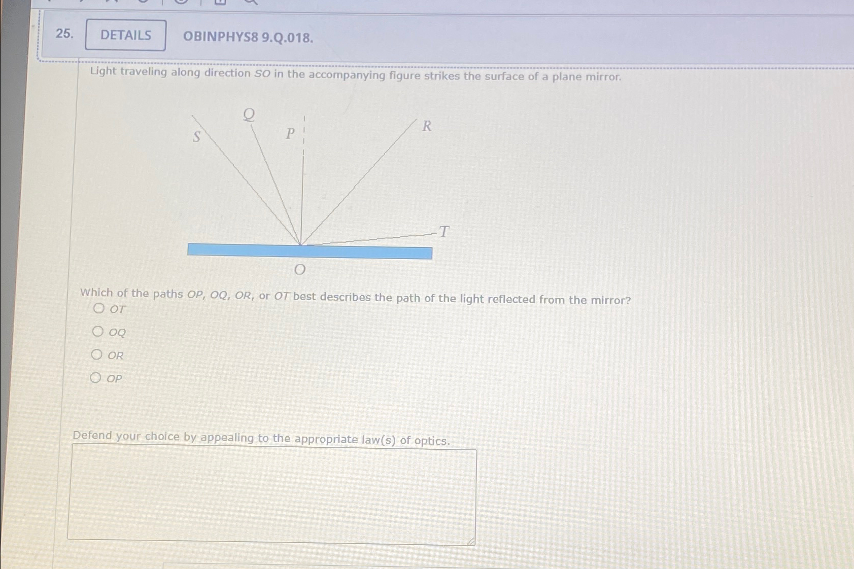 Solved OBINPHYS8 9.Q.018.Light traveling along direction SO | Chegg.com