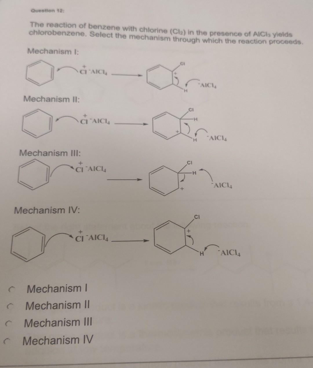 Solved The reaction of benzene with chlorine (Cl2) in the | Chegg.com