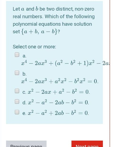Solved Let a and b be two distinct, non-zero real numbers. | Chegg.com
