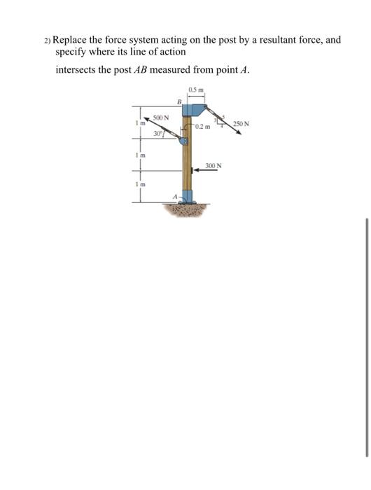 Solved 2) Replace the force system acting on the post by a | Chegg.com