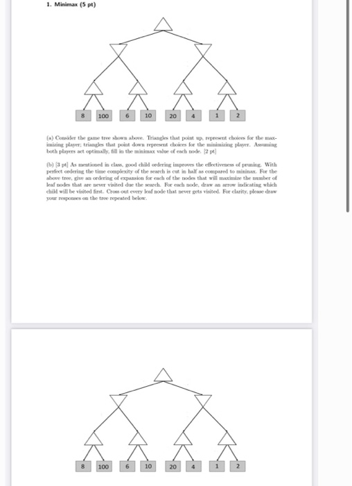 1. Minimax (5 pt) 100 10 20 (a) Consider the game tre | Chegg.com