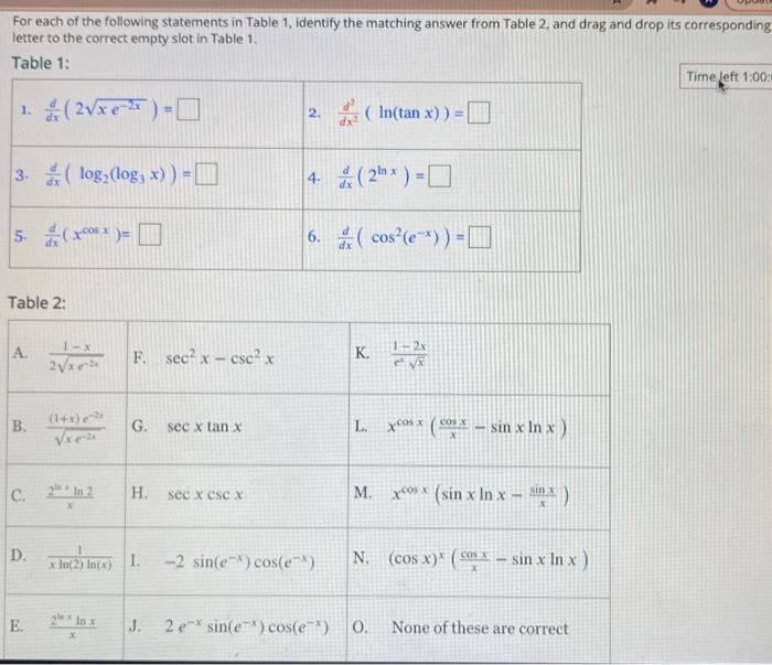 Solved Table 1 are the questions and Table 2 are the answers | Chegg.com