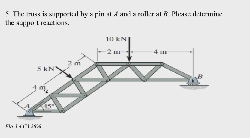Solved 5. The truss is supported by a pin at A and a roller | Chegg.com